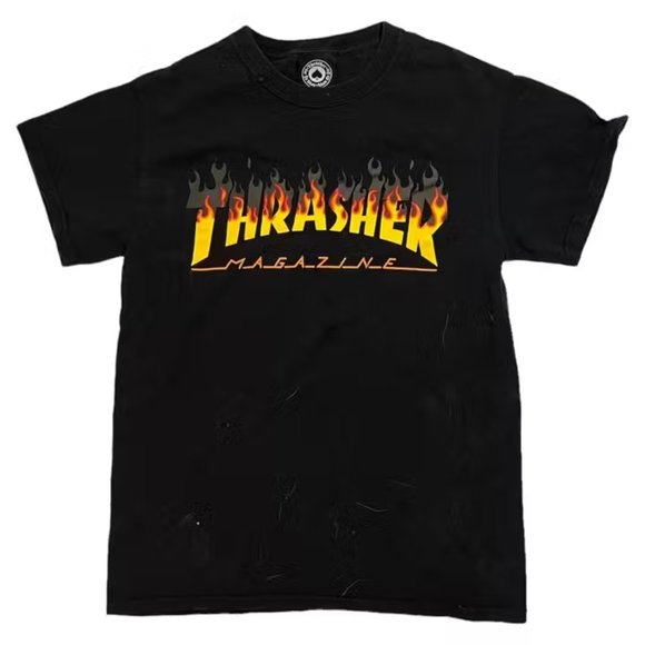 Thrasher | Shirts | Thrasher Magazine Black Flame Tee Shirt Size Small | Poshmark